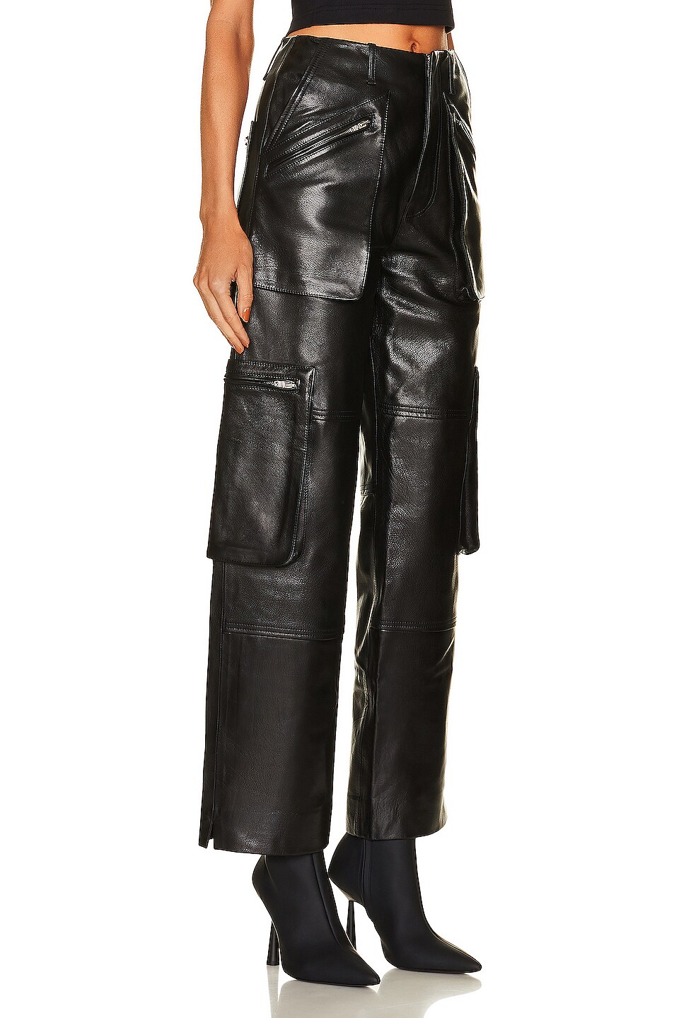Amiri Leather Cargo Loose Straight Pant in Black | FWRD