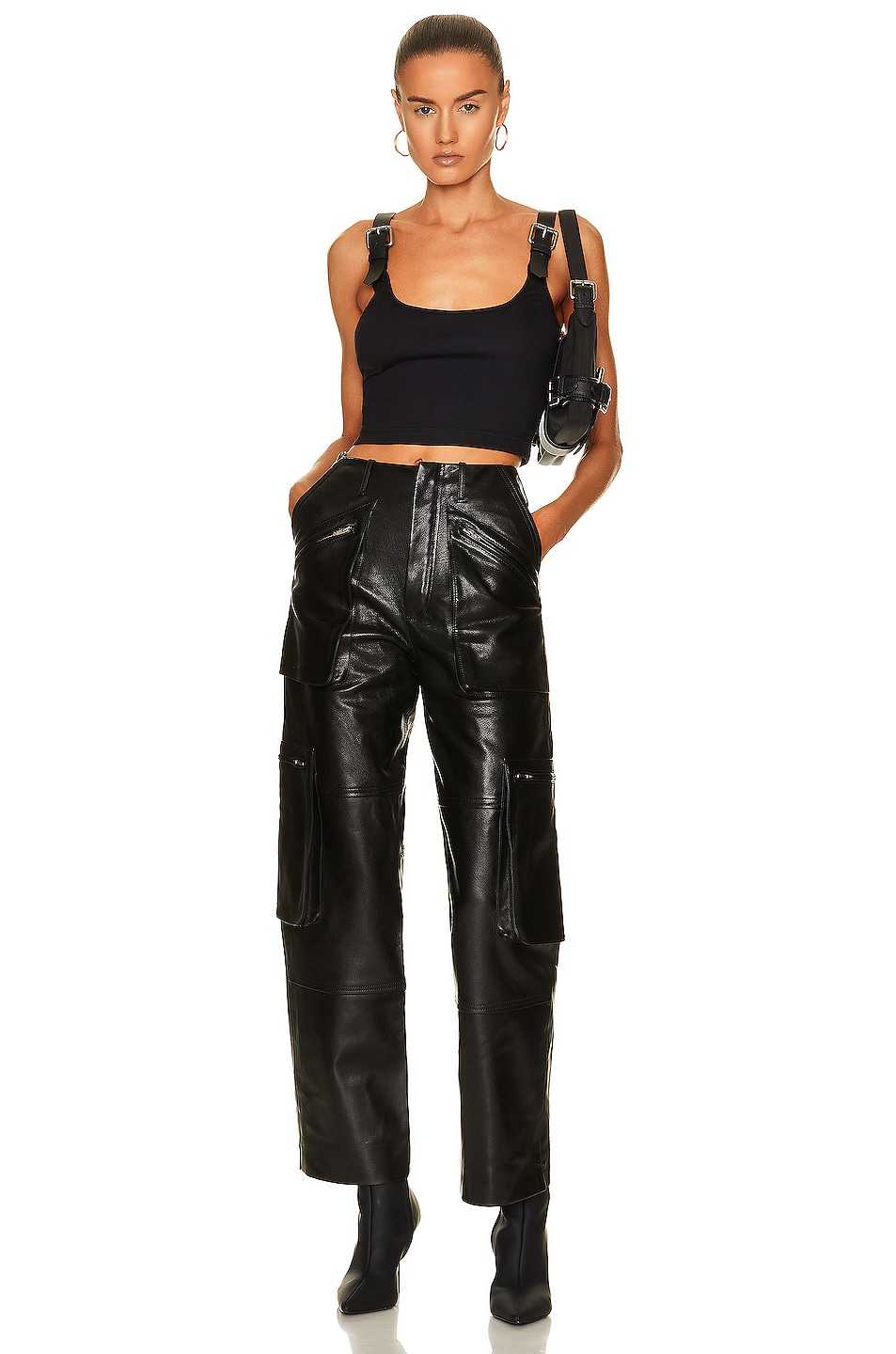 Amiri Leather Cargo Loose Straight Pant in Black | FWRD