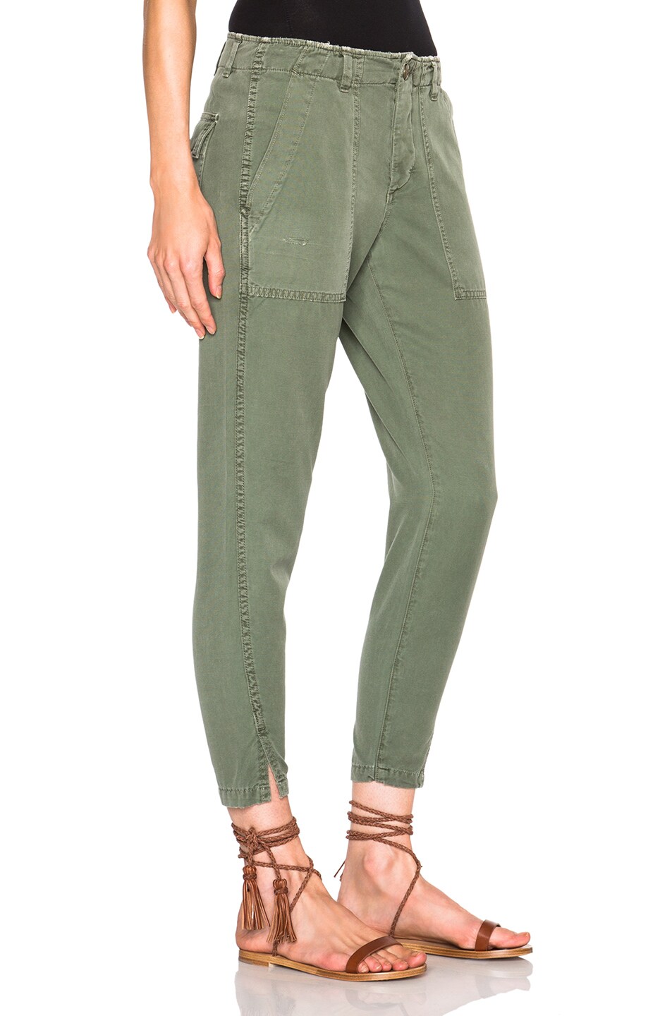 AMO Army Twist Pants In Washed Army FWRD