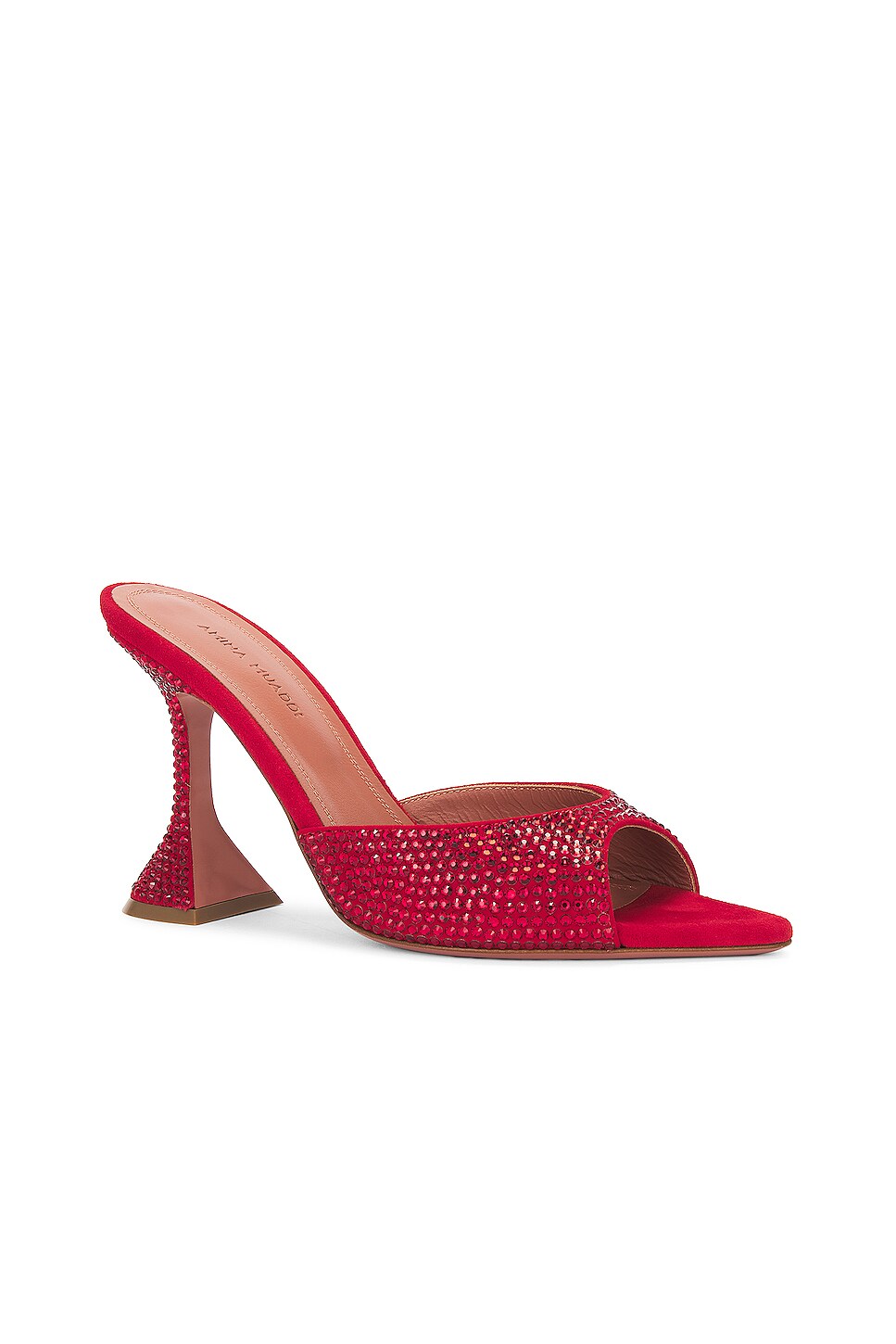 AMINA MUADDI Caroline Crystal Suede Slipper Mule in Red & Light Siam | FWRD