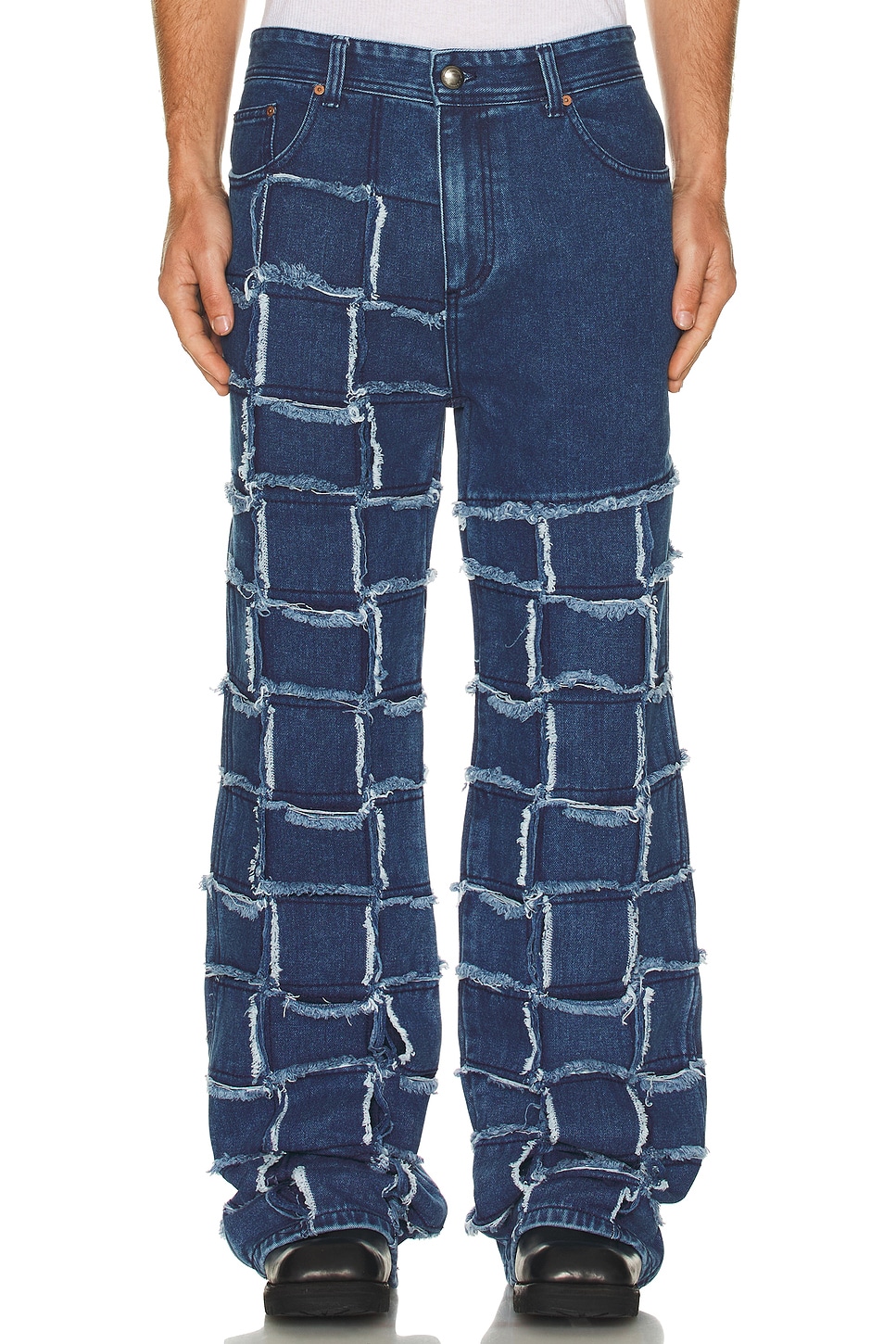 Andersson Bell New Patchwork Wide Leg Jeans in Washed Blue | FWRD