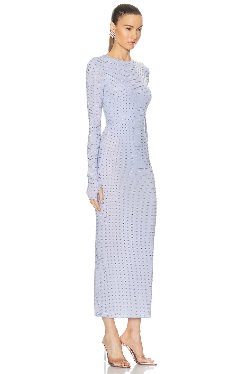 Alex Perry Long Sleeve Crystal Dress in Frost | FWRD