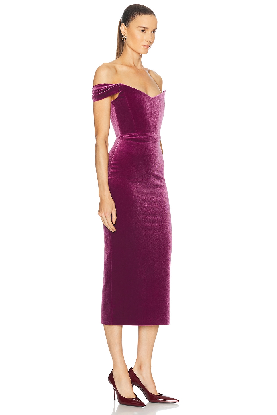 Alex Perry Draped Velvet Midi Dress in Plum | FWRD