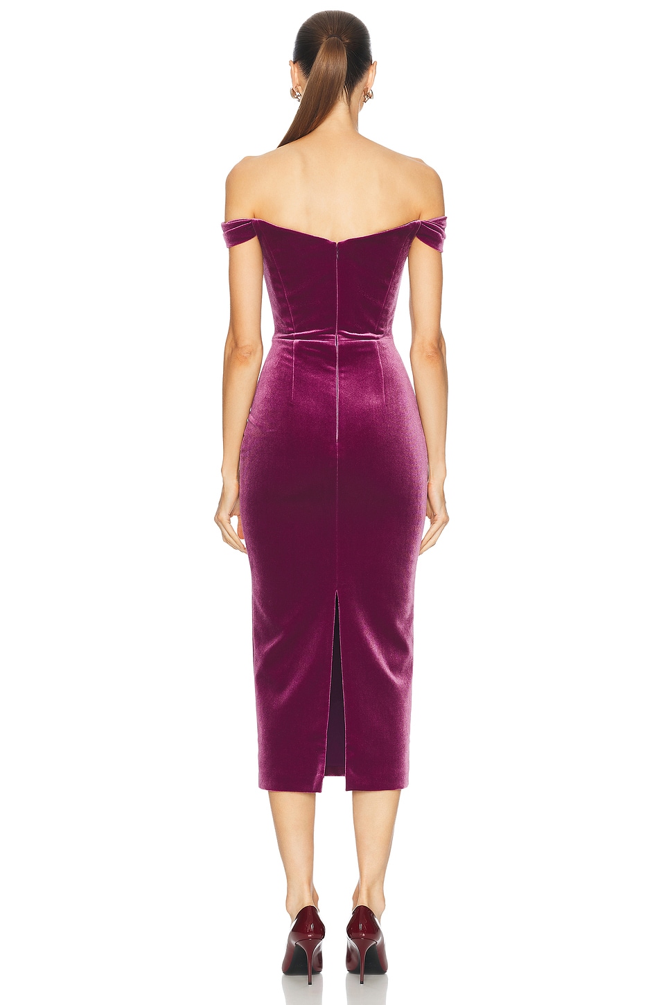 Alex Perry Draped Velvet Midi Dress in Plum | FWRD