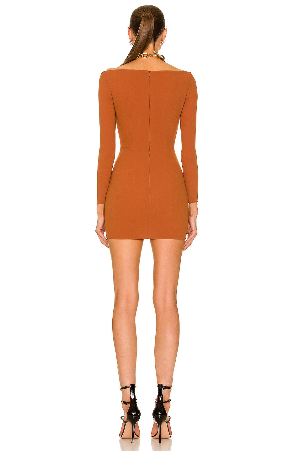 Alex Perry Bram Off Shoulder Mini Dress In Bronze Fwrd