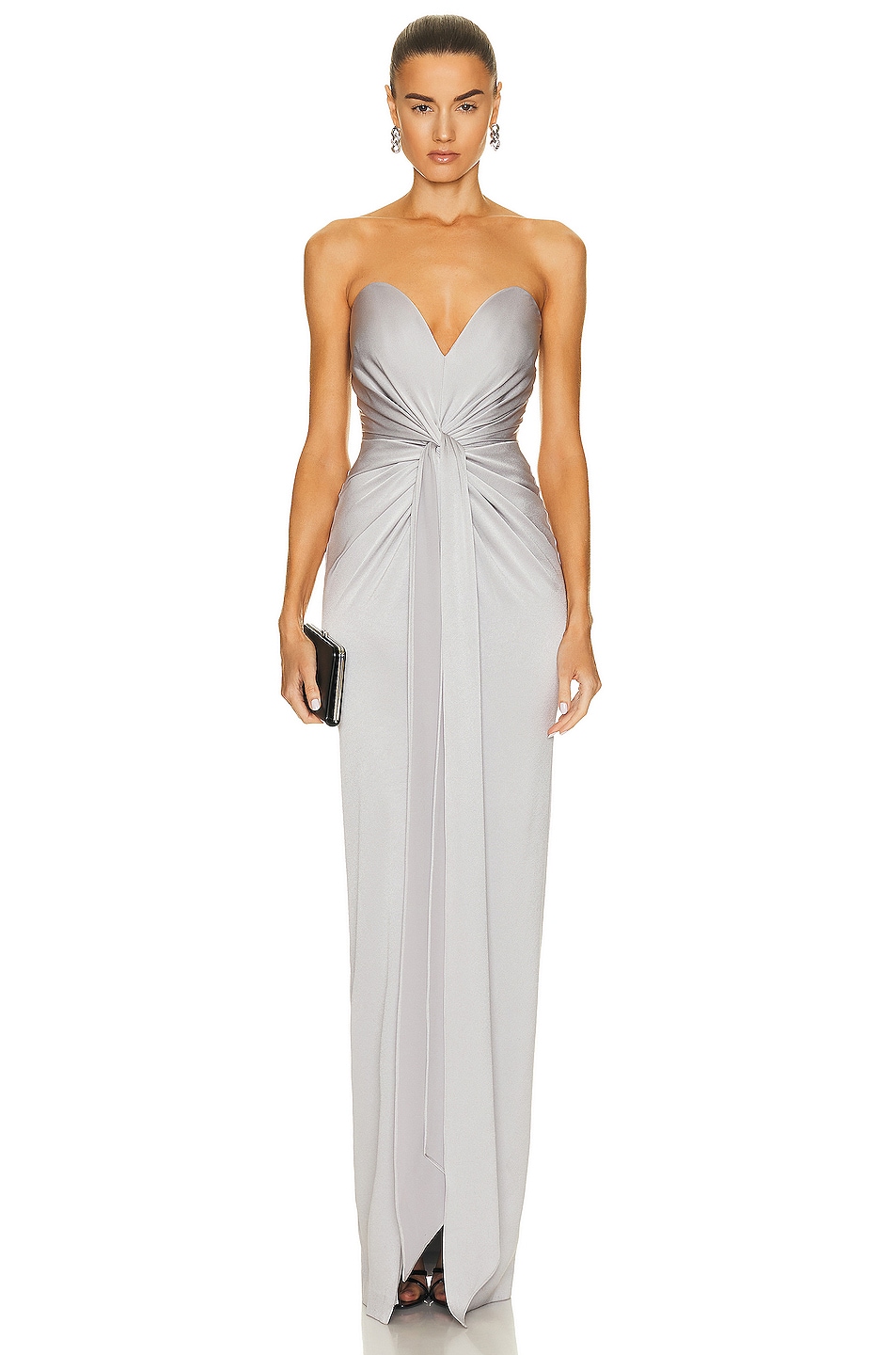 Alex Perry Griffith Sweetheart Twist Column Dress in Silver | FWRD