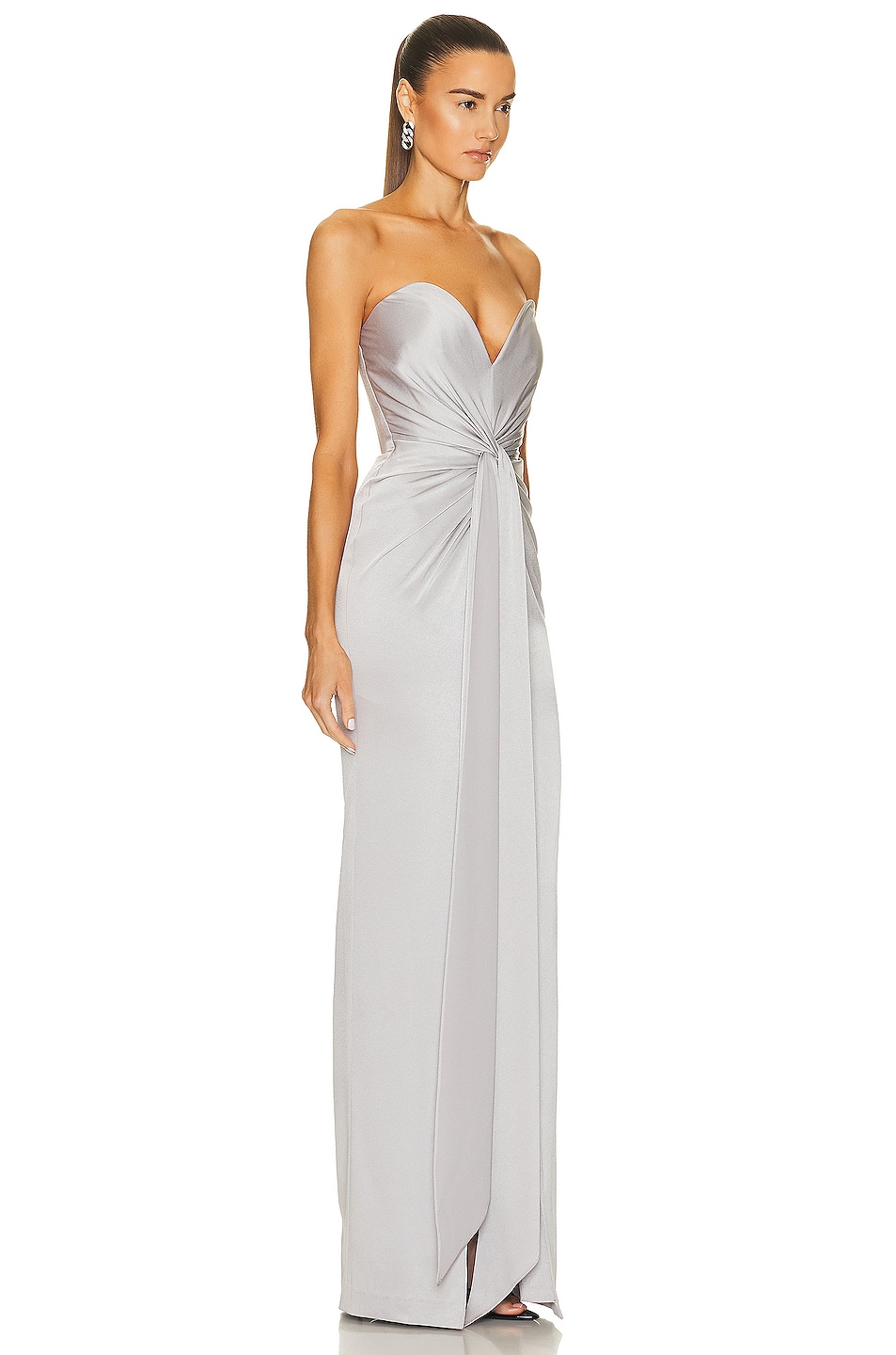 Alex Perry Griffith Sweetheart Twist Column Dress in Silver | FWRD