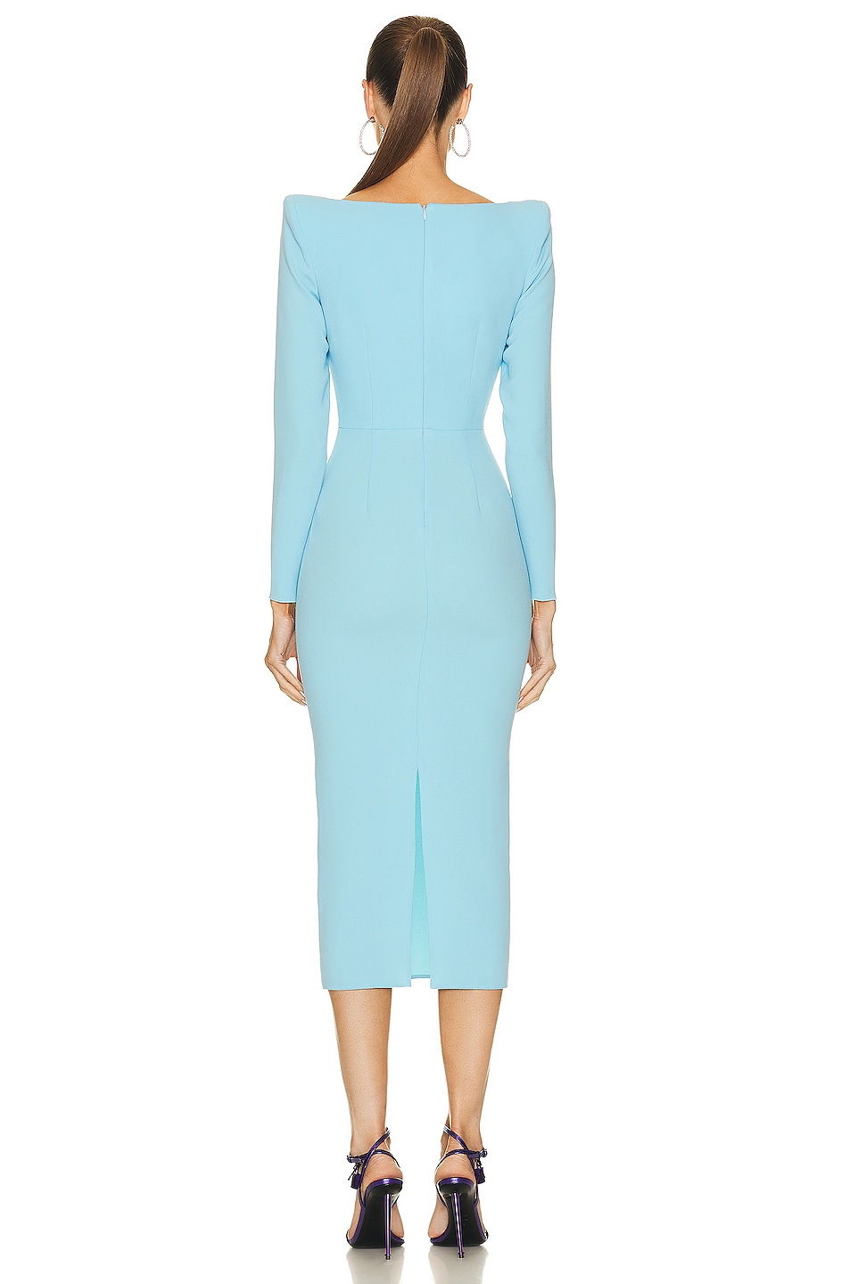 Alex Perry Maren Long Sleeve Curved Sweetheart Dress in Light Blue | FWRD