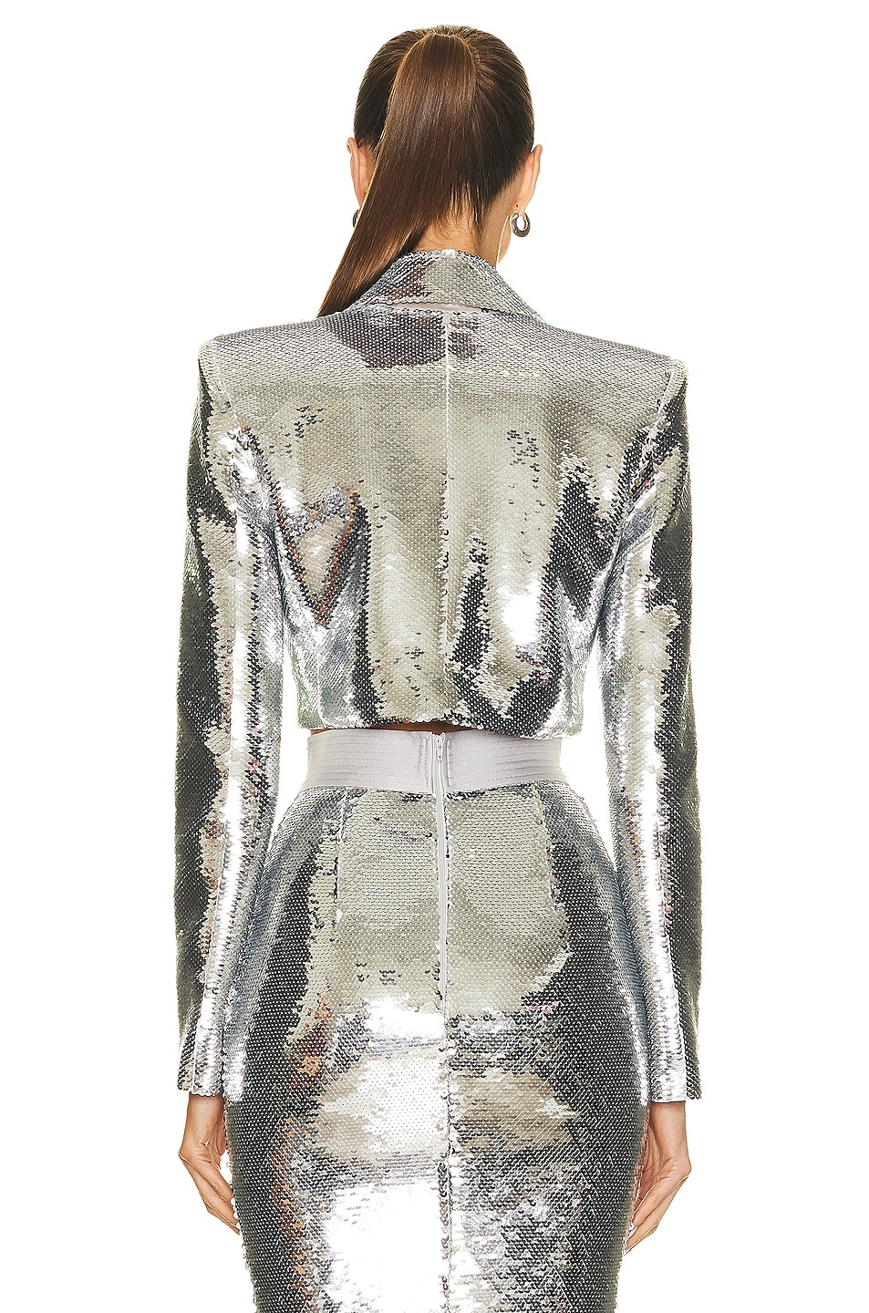 Alex Perry Pagett Sequin Crop Blazer in Silver | FWRD