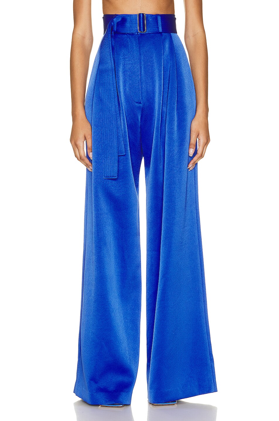 Alex Perry Landon Pleat Belt Pant in Bluebell | FWRD