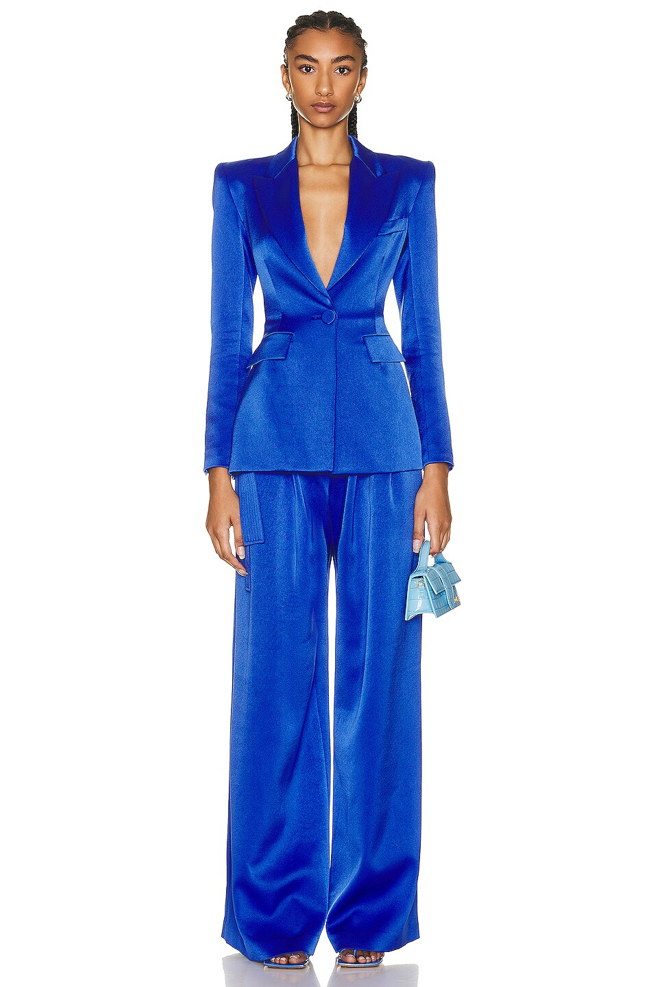 Alex Perry Landon Pleat Belt Pant in Bluebell | FWRD