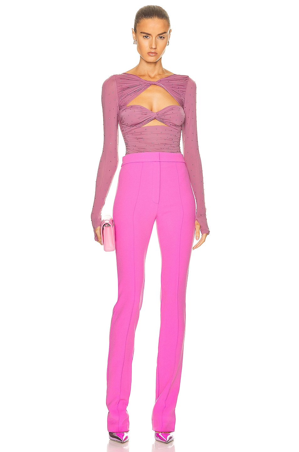 Alex Perry Benton Ruched Twist Bodysuit in Rose | FWRD