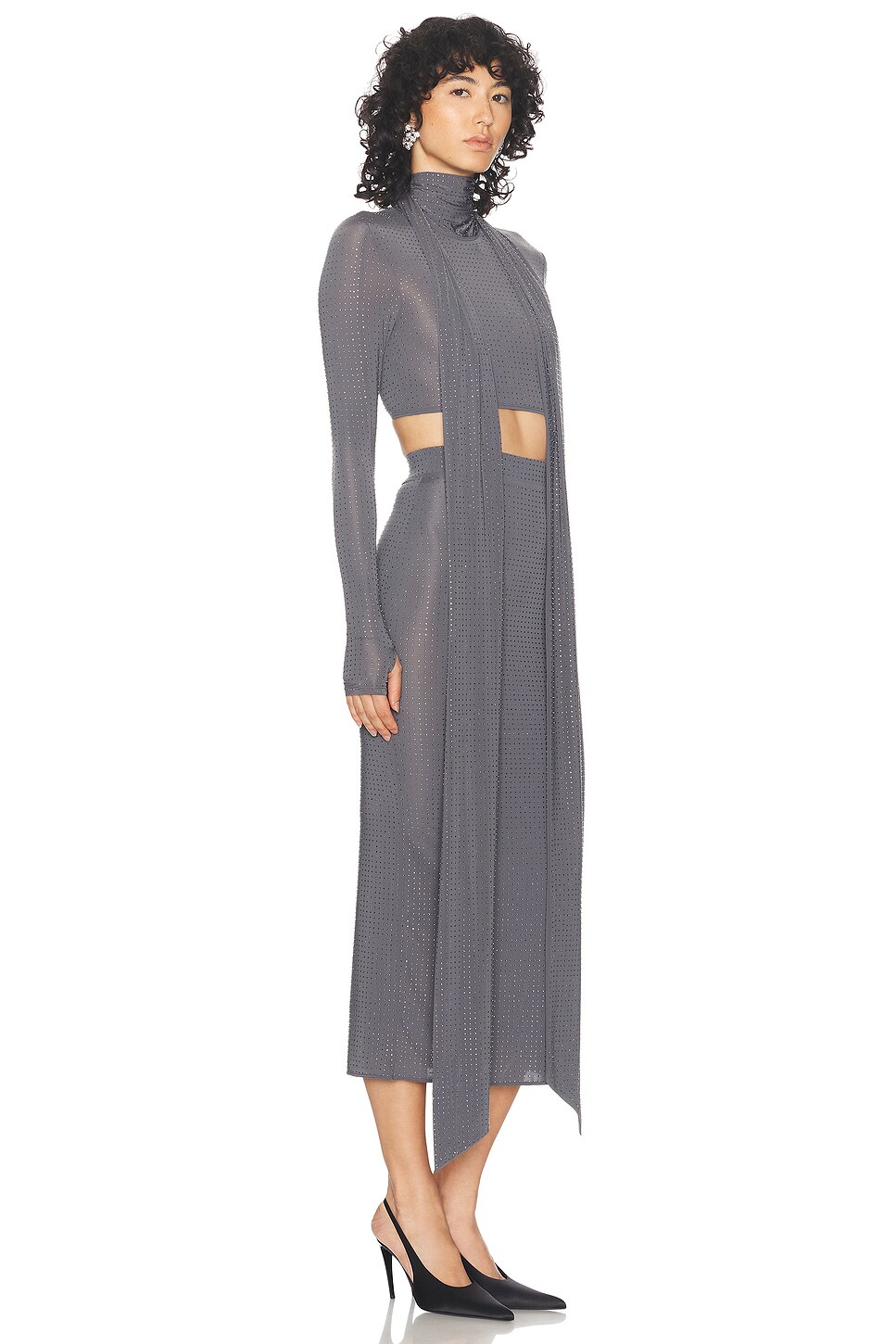 Alex Perry Long Sleeve Scarf Crop Top in Iron | FWRD