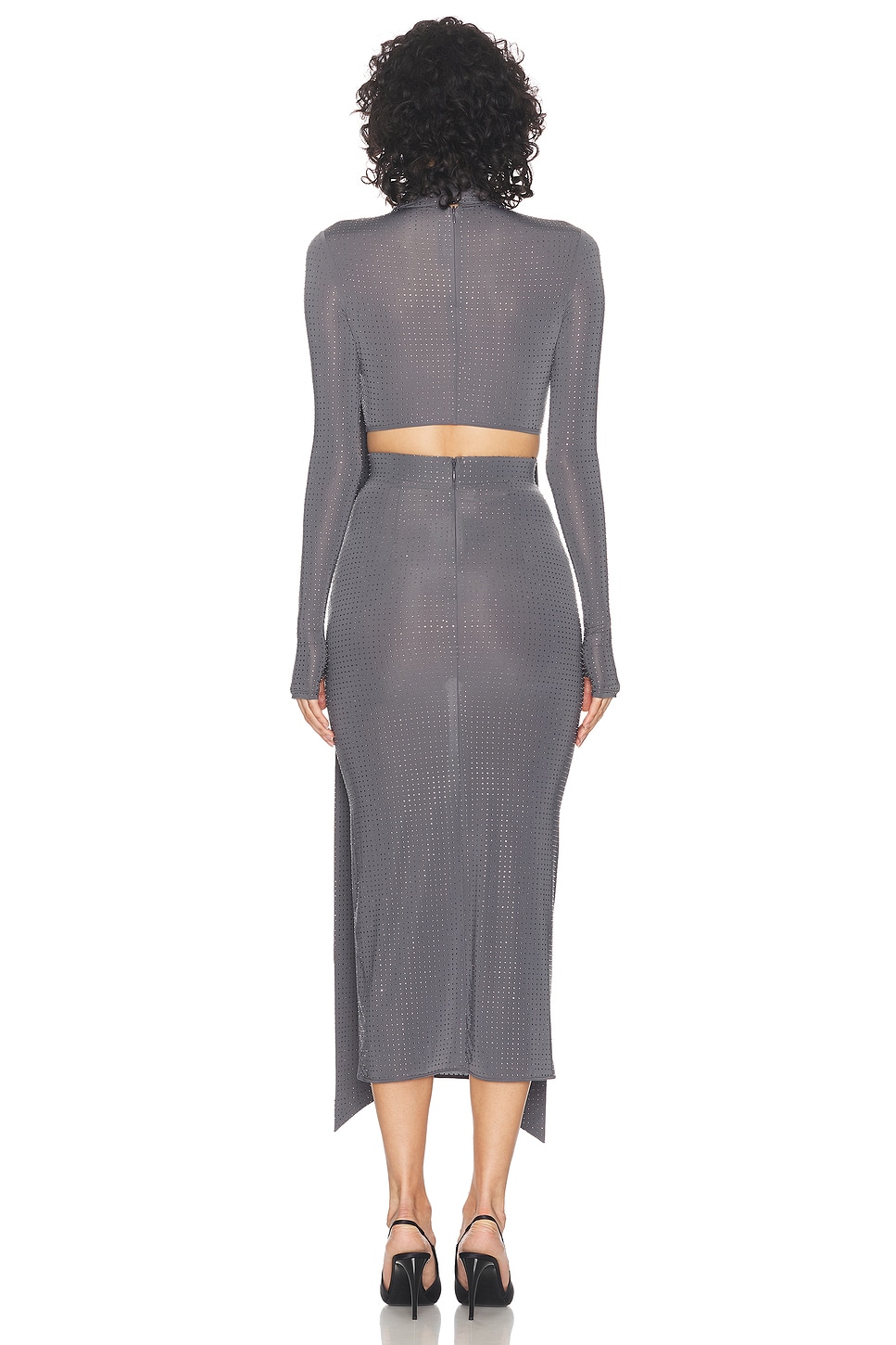 Alex Perry Long Sleeve Scarf Crop Top in Iron | FWRD
