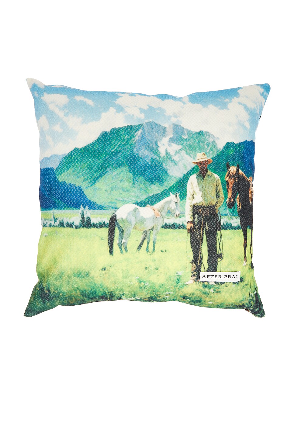 After Pray Western Printed Cushion in Sky Blue | FWRD