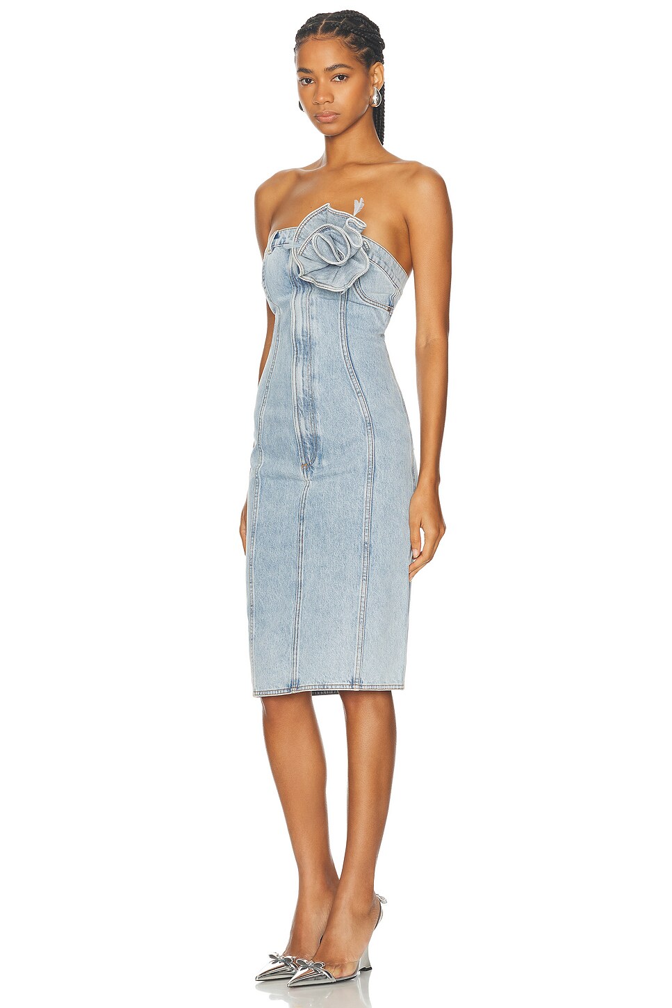AREA Midi Dress in Super Light Wash | FWRD