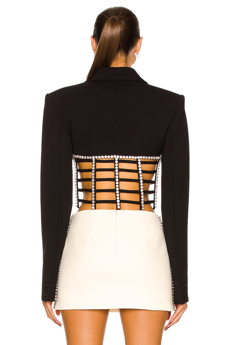 AREA Crystal Cage Strap Blazer in Black | FWRD