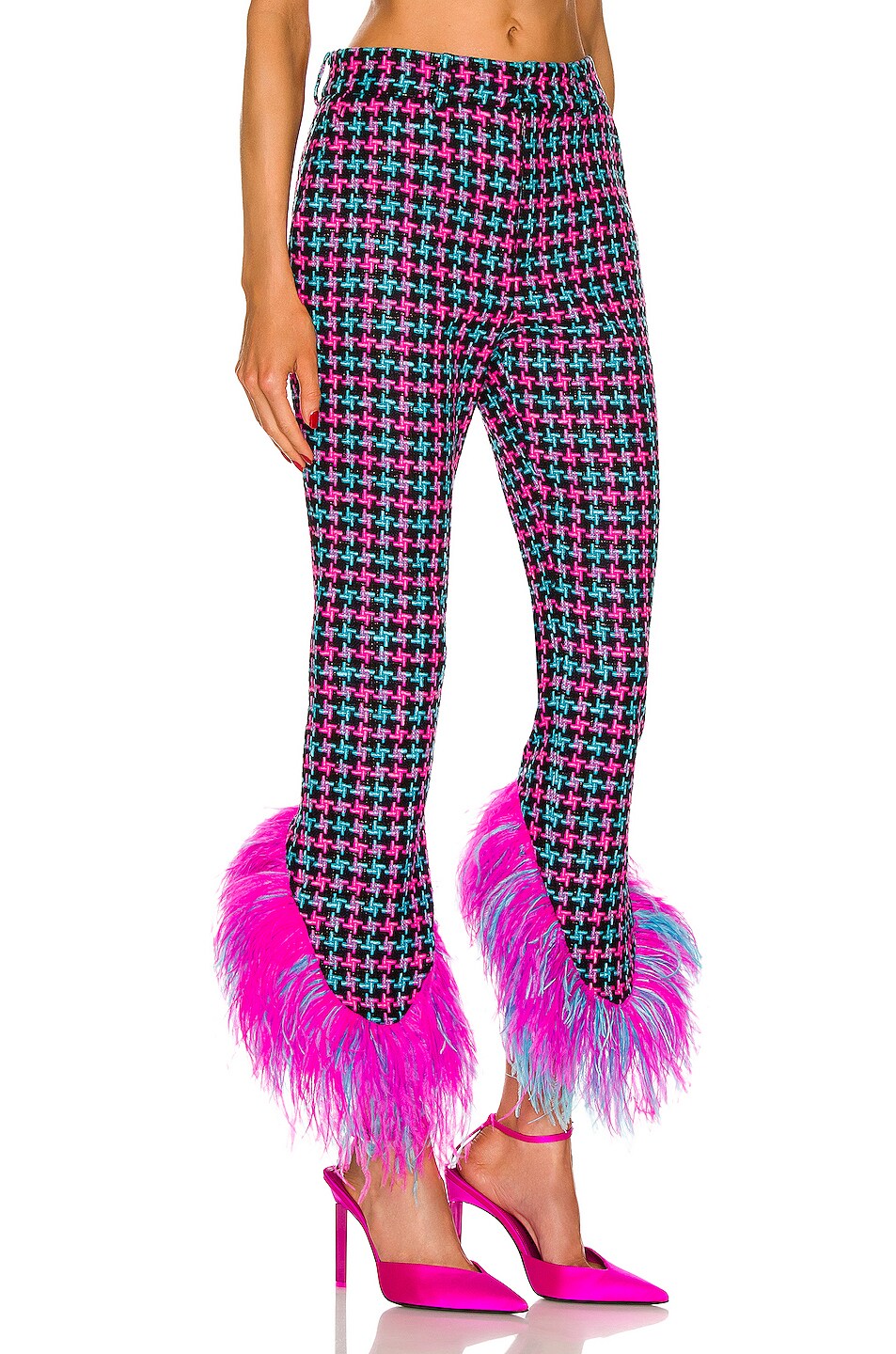 AREA Feather Trim Pant in Fuchsia & Aqua | FWRD
