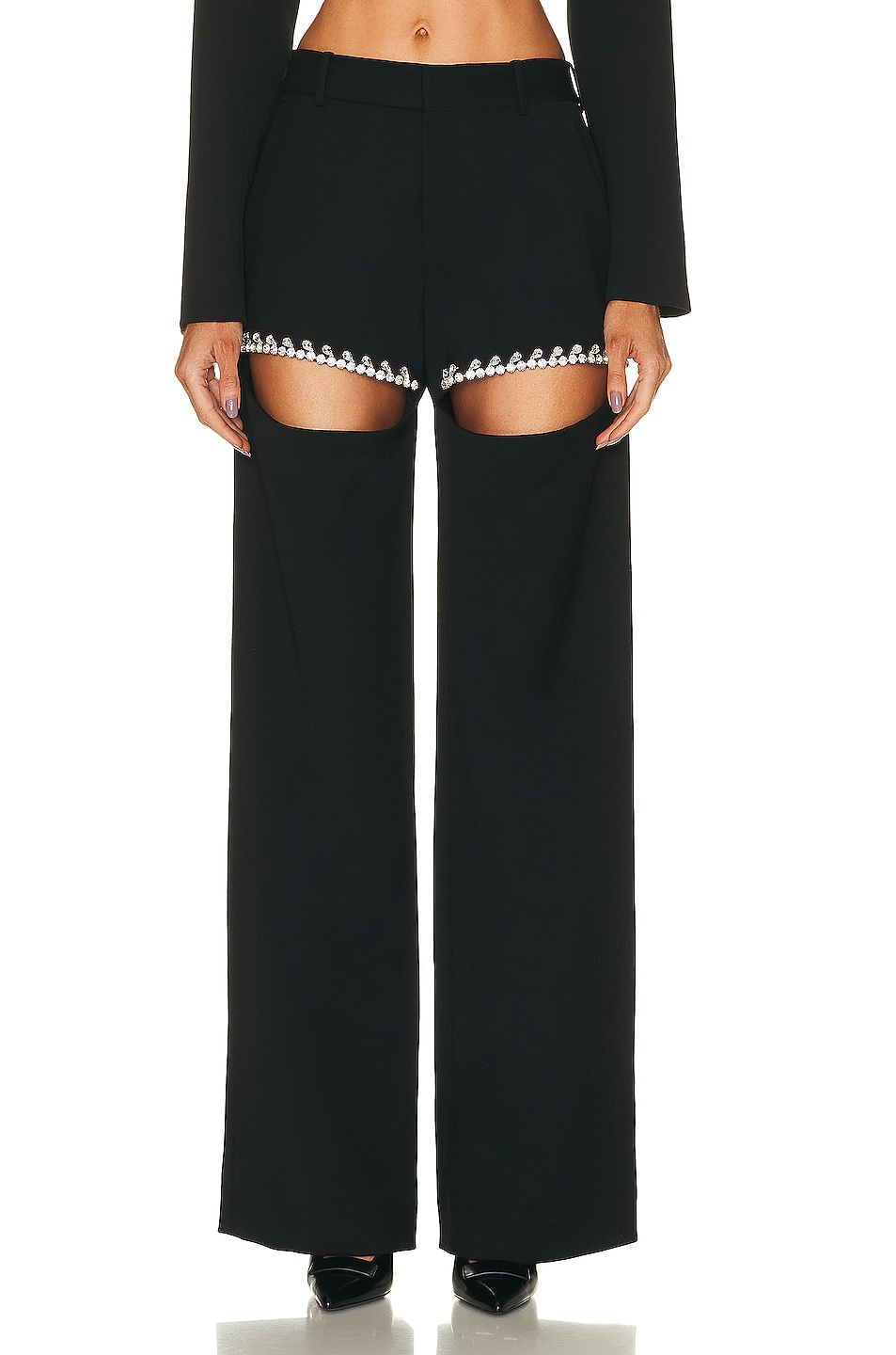 AREA Crystal Slit Pant in Black | FWRD