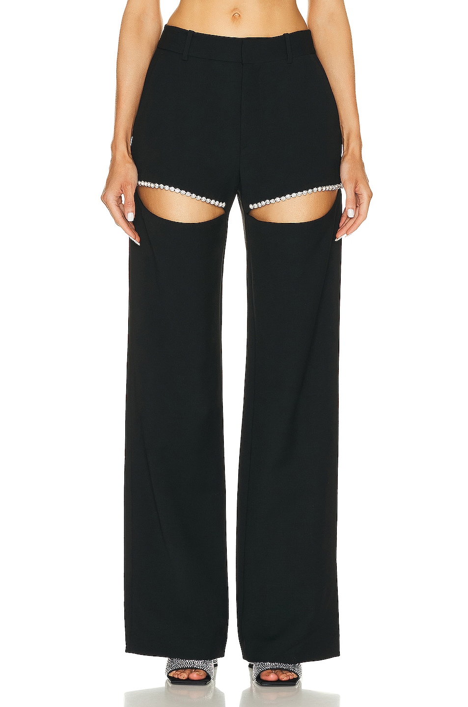 AREA Crystal Slit Trouser in Black | FWRD