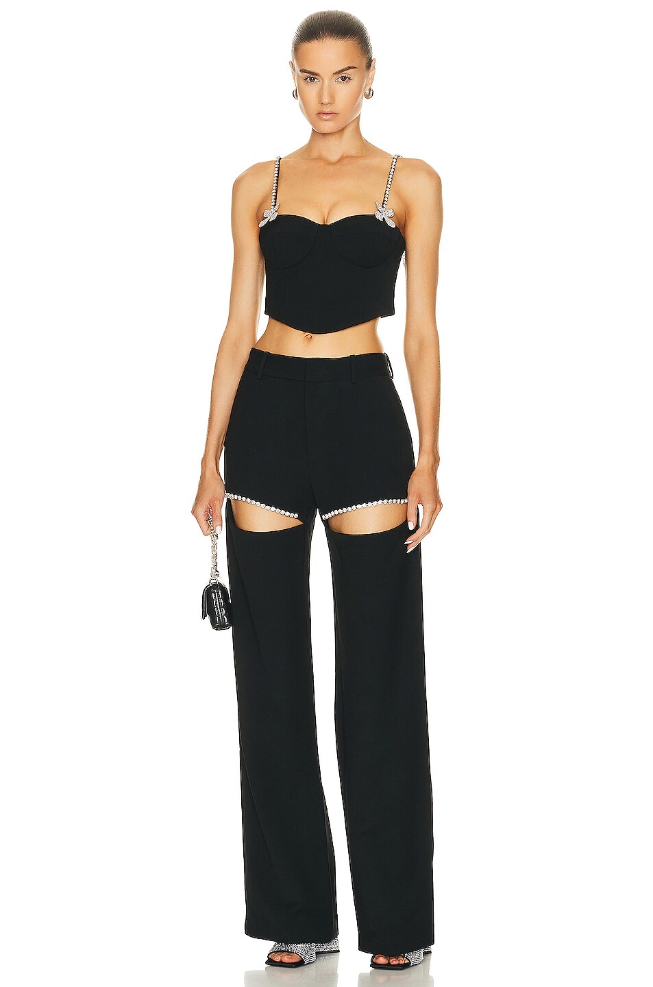 AREA Crystal Slit Trouser in Black | FWRD