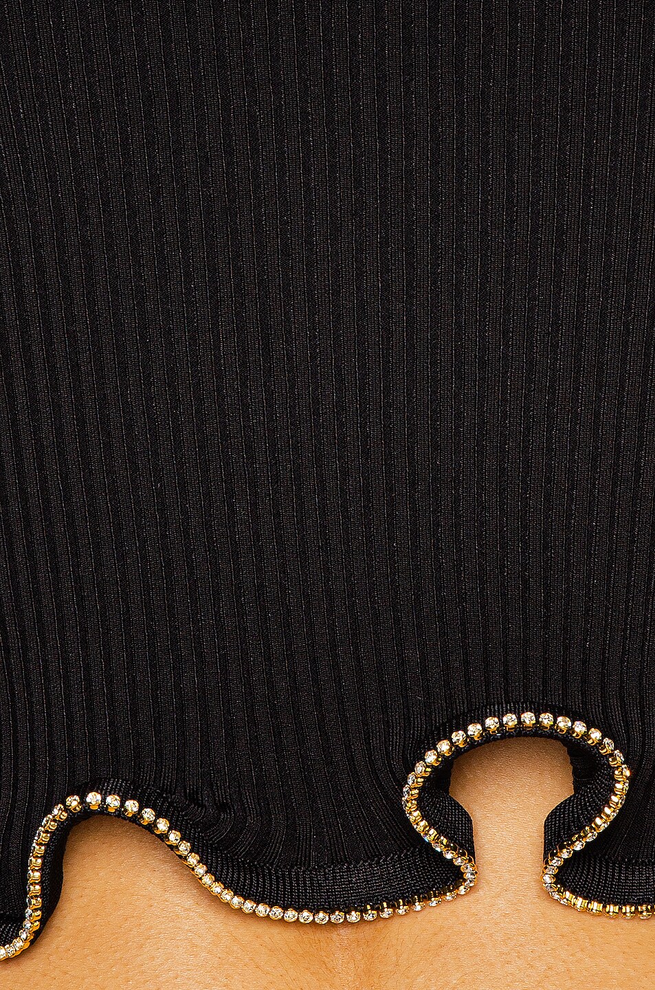 AREA Wavy Hem Long Sleeve Cropped Top in Black | FWRD