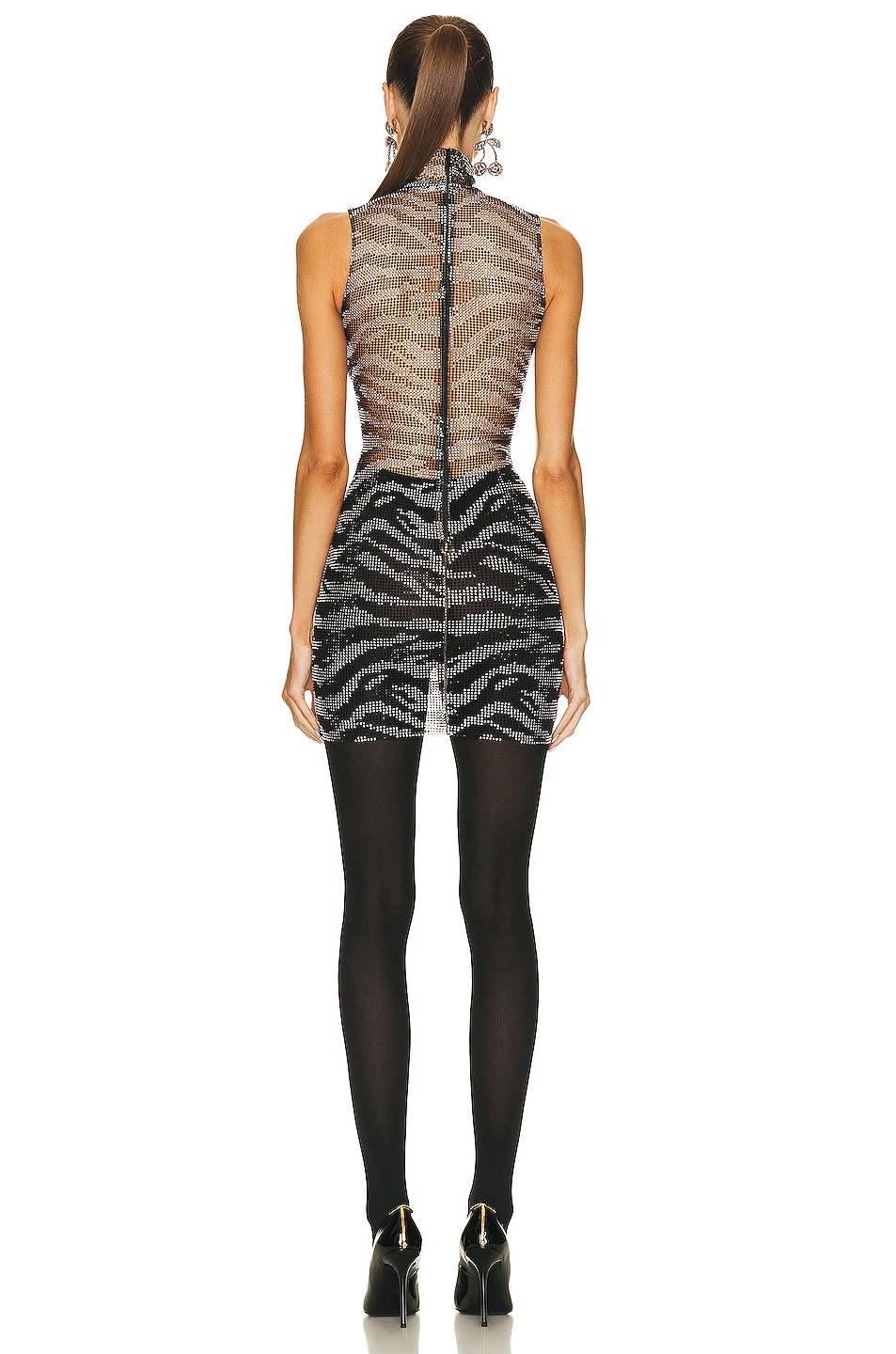 Alessandra Rich Zebra Pattern Crystal Net Mini Dress in Cry Black | FWRD