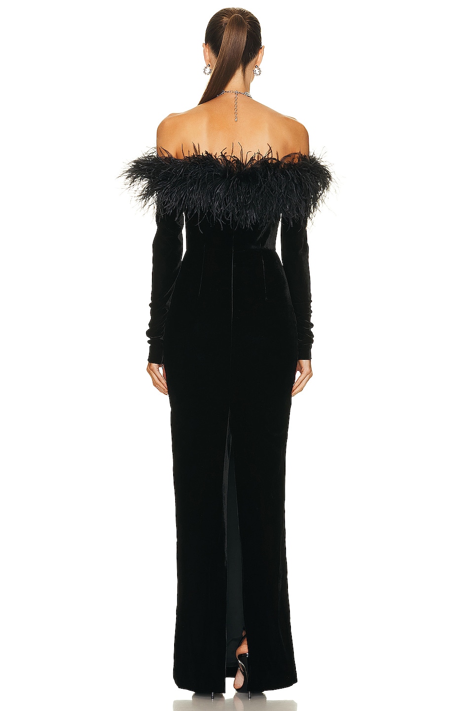 Alessandra Rich Velvet Feather Gown in Black | FWRD