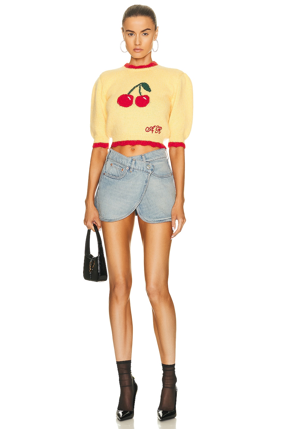 Alessandra Rich Knitted Mohair Jumper With Cherry in Yellow | FWRD