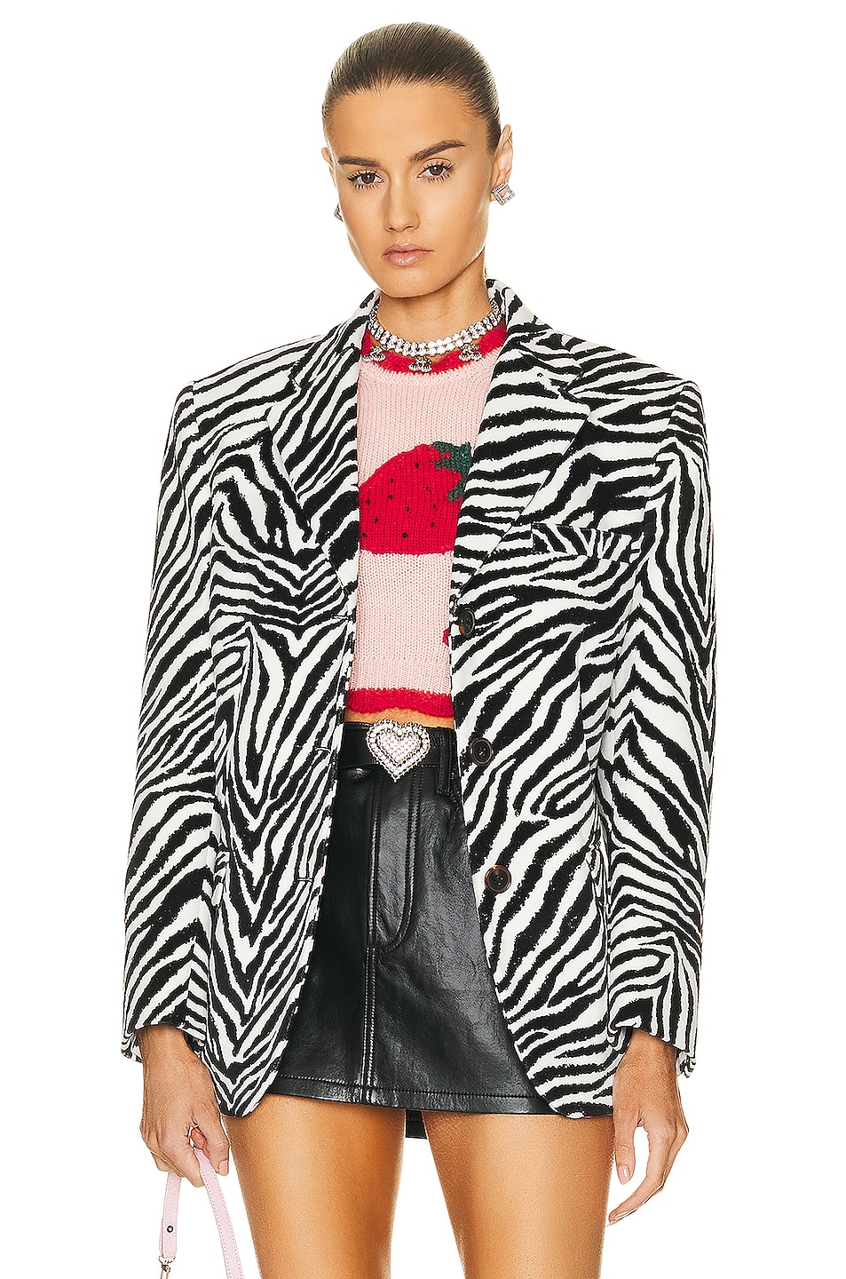 Alessandra Rich Oversized Velvet Zebra Print Jacket in Black & White | FWRD
