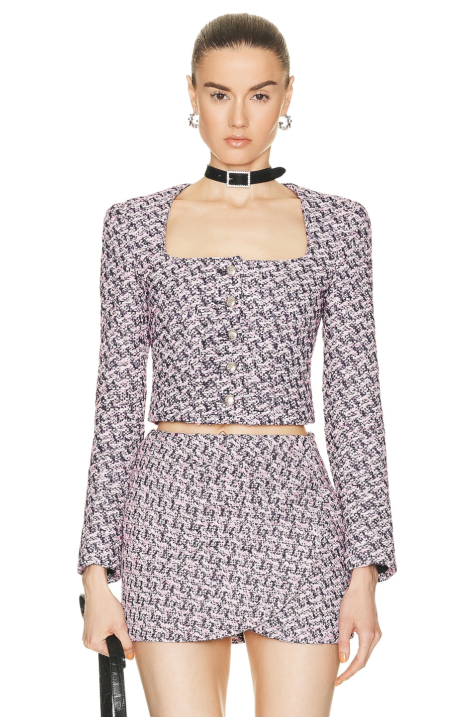 Alessandra Rich Square Neck Jacket in Pink & Blue | FWRD