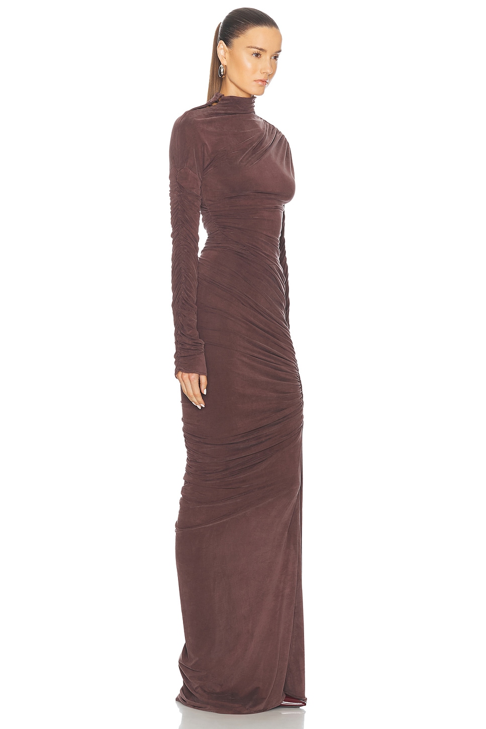 Atlein Hyper Ruched Long Dress in Sepia | FWRD