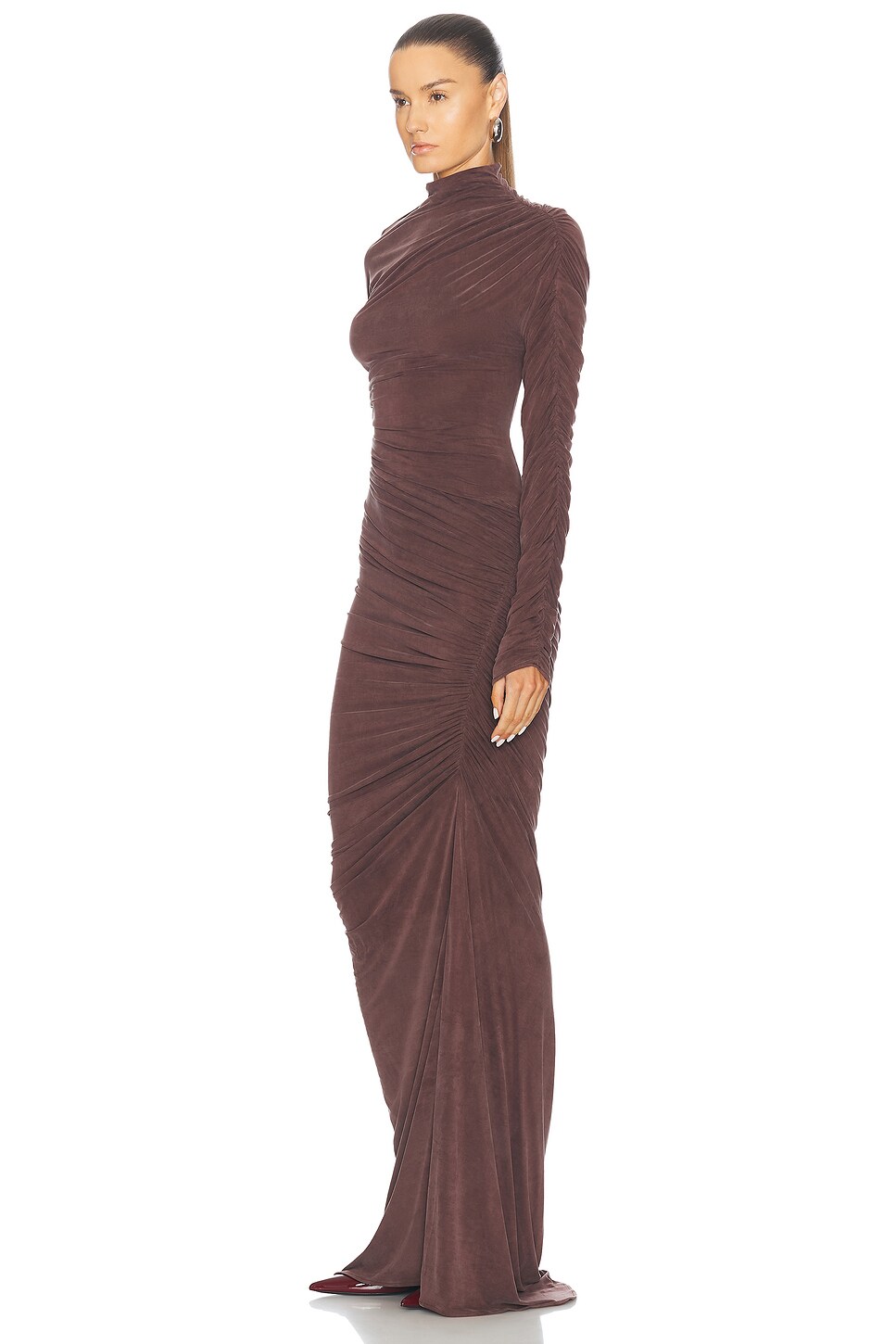 Atlein Hyper Ruched Long Dress in Sepia | FWRD