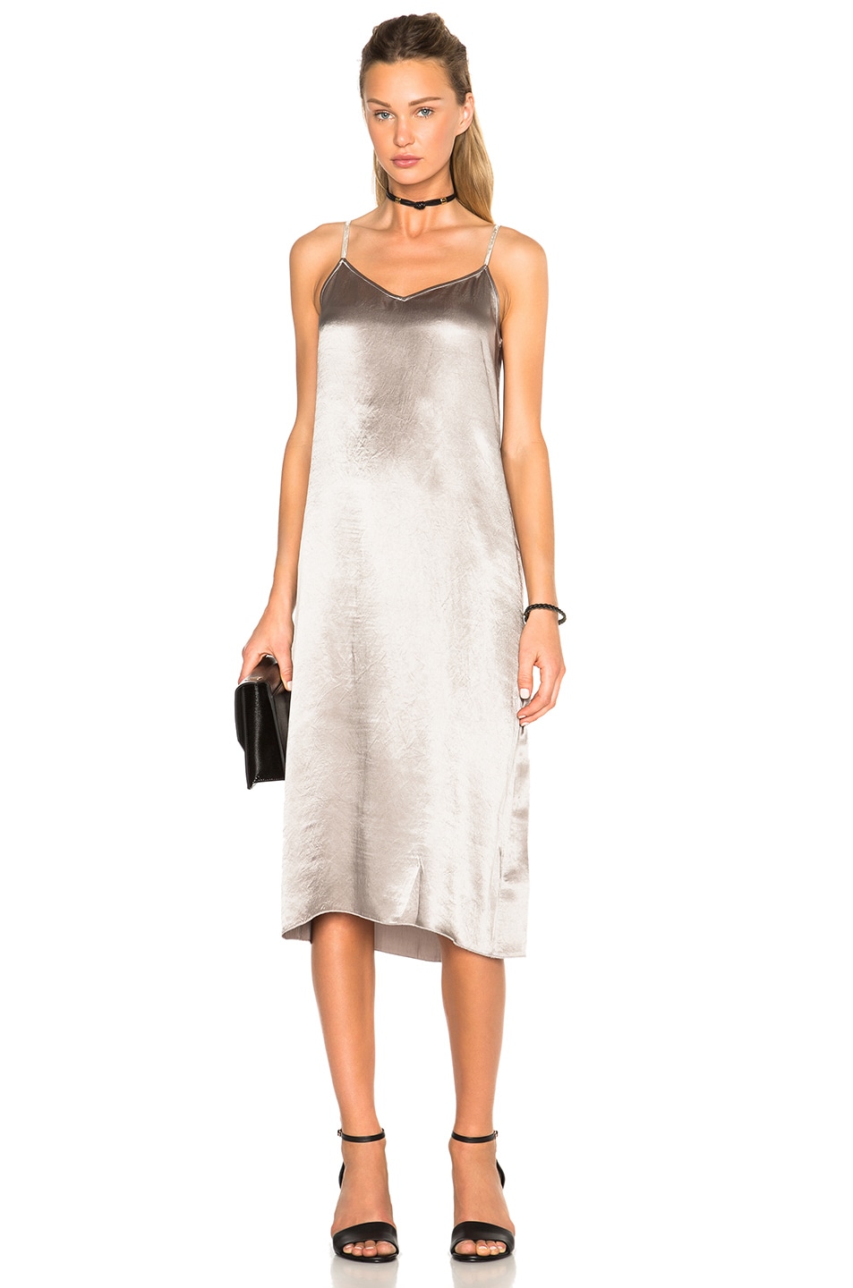 ATM Anthony Thomas Melillo Deep V Slip Dress in Silver | FWRD