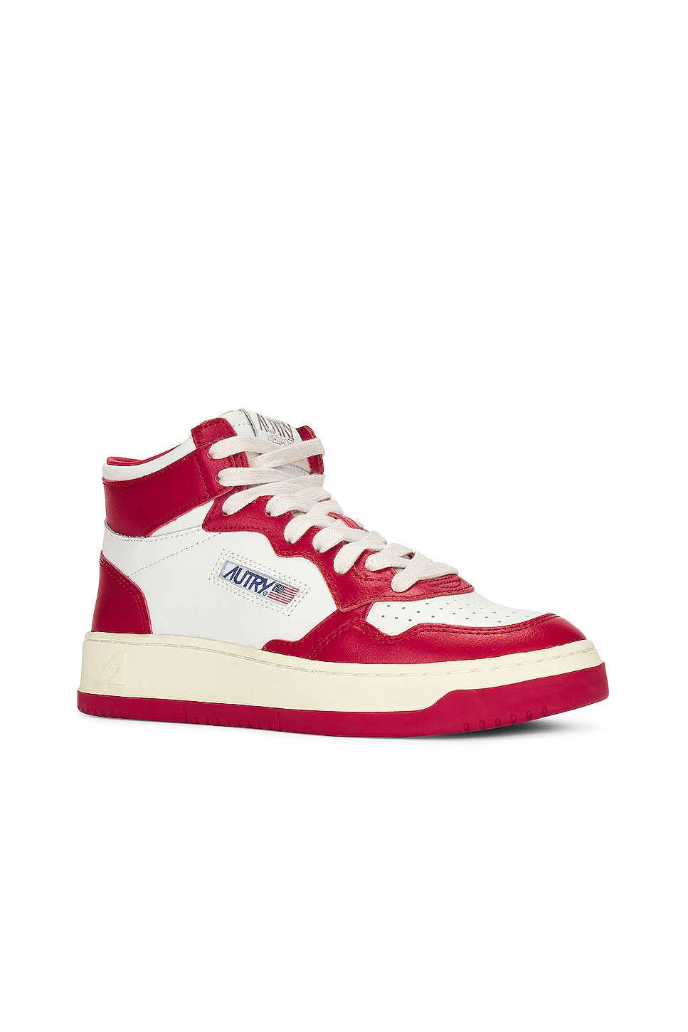Autry Bicolor Medalist Mid Sneaker in White & Red | FWRD