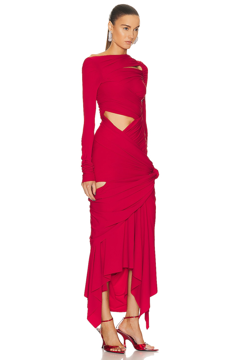 THE ATTICO Long Sleeve Midi Dress in Vibrant Red | FWRD