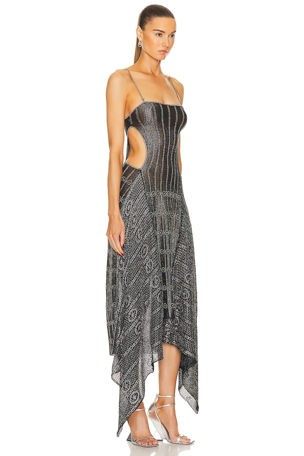 THE ATTICO Sleeveless Midi Dress in Black & Silver | FWRD