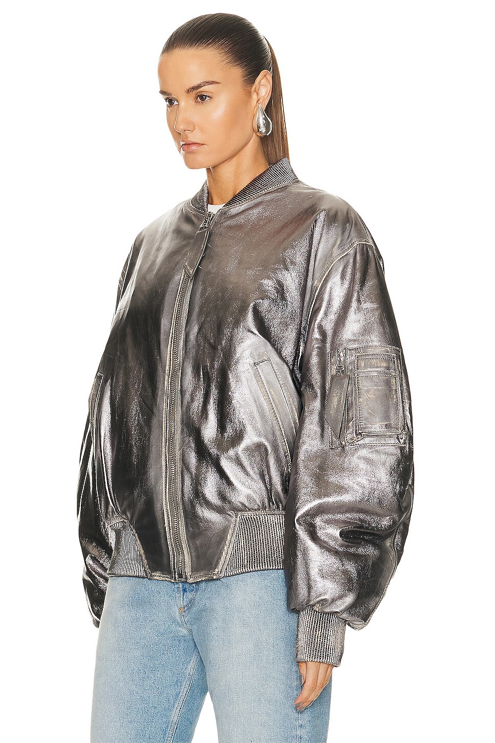 THE ATTICO Mirror Leather Jacket in Silver | FWRD