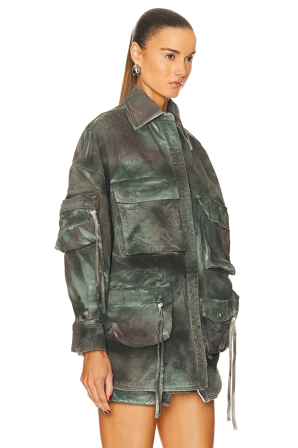 THE ATTICO Fern Short Coat in Stained Green Camouflage | FWRD
