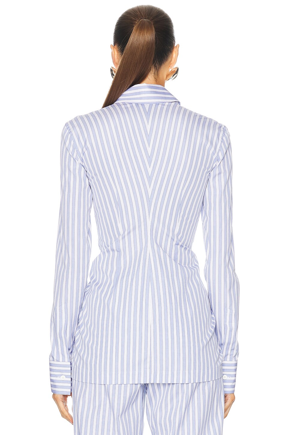 THE ATTICO Button Up Shirt in White & Navy Blue | FWRD