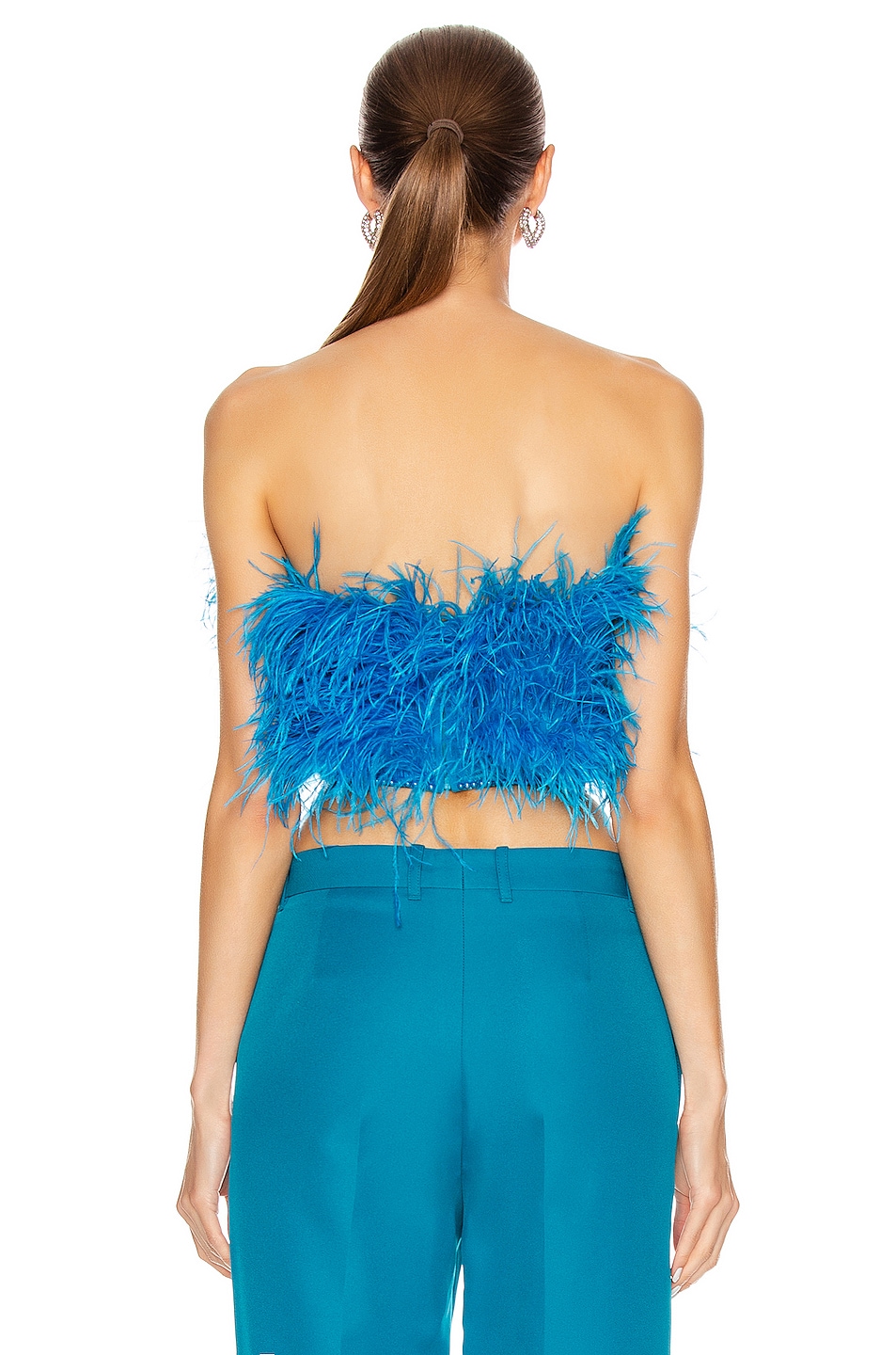 THE ATTICO Ostrich Feather Strapless Top in Turquoise | FWRD