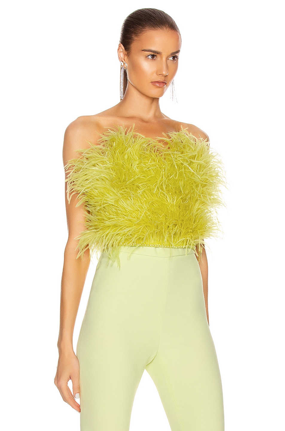 THE ATTICO Ostrich Feather Strapless Top in Lime | FWRD