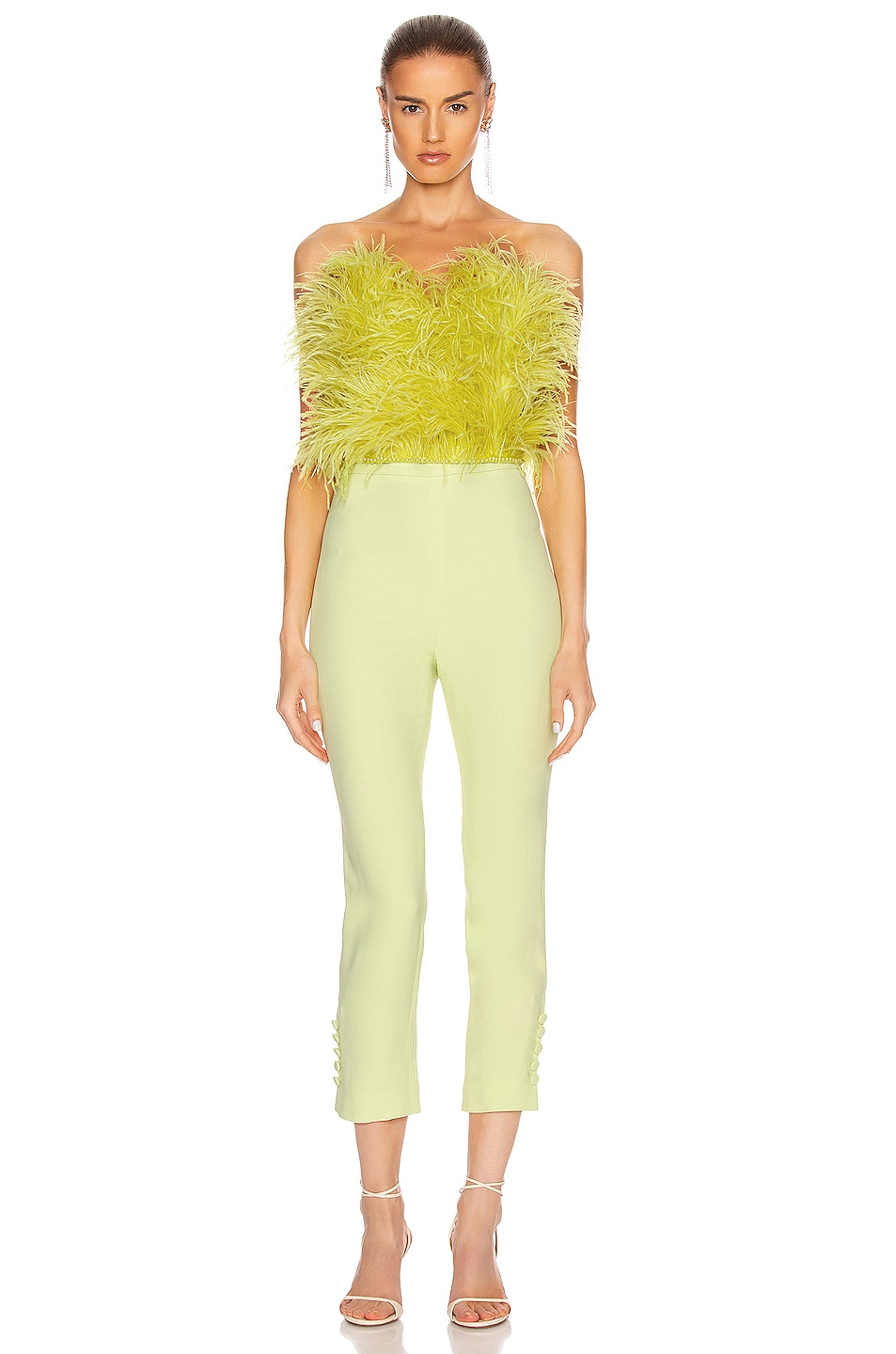THE ATTICO Ostrich Feather Strapless Top in Lime | FWRD