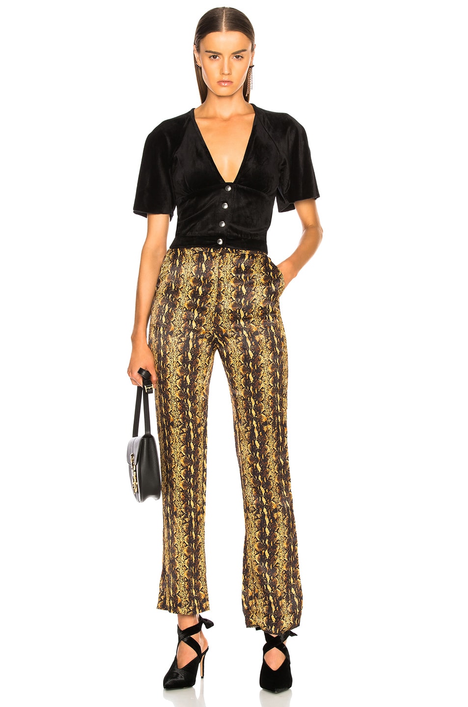 ALEXACHUNG Flute Sleeve Top in Washed Black | FWRD