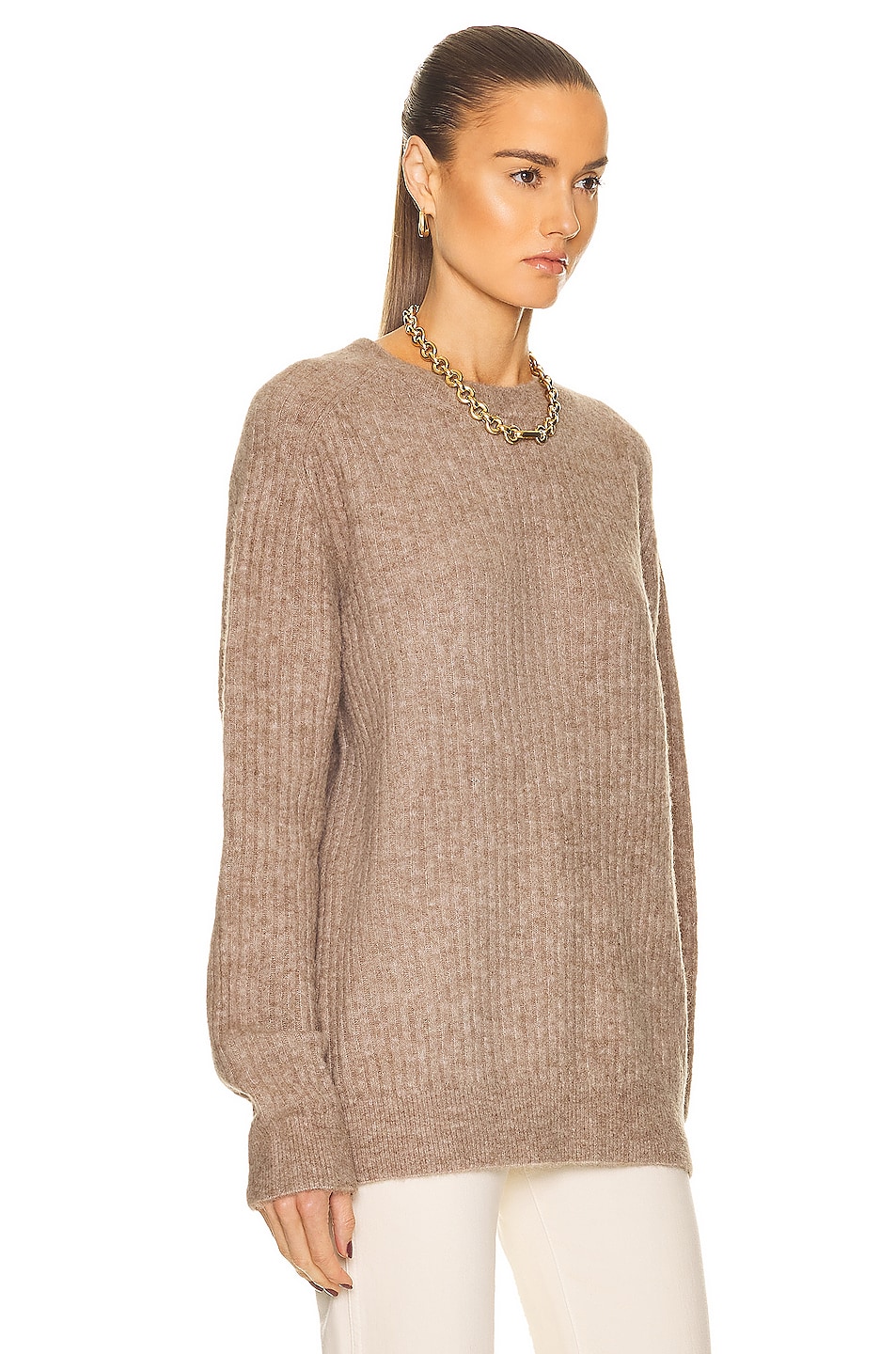 Alexander Wang Wide Rib Crewneck Sweater in Dark Oatmeal Melange | FWRD
