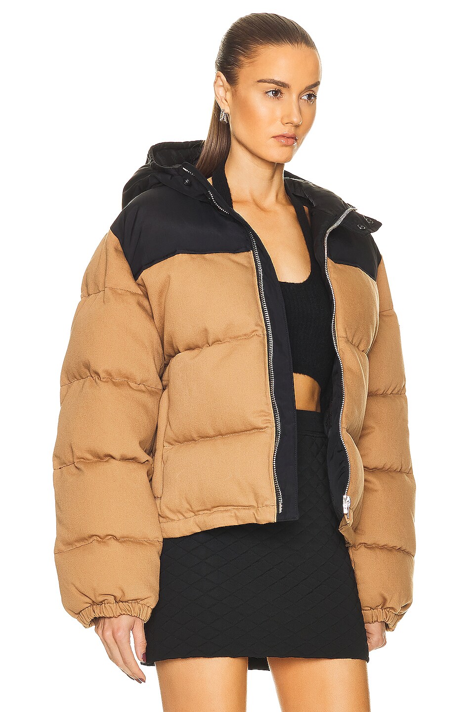 Alexander Wang Color Block Hooded Puffer Jacket in Khaki | FWRD