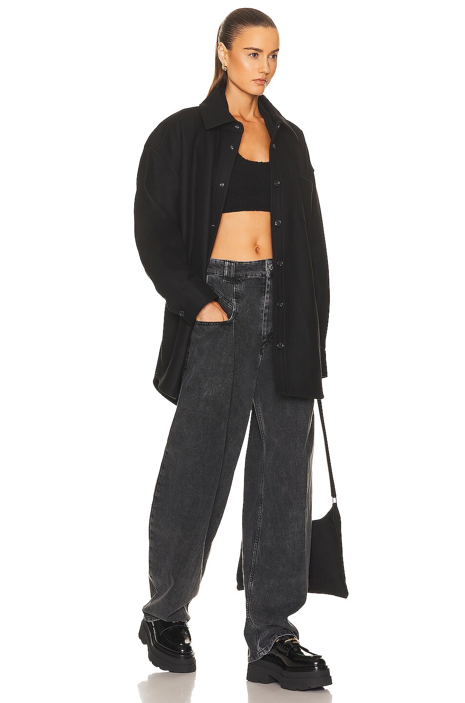 Alexander Wang Flag Tag Oversized Shirt Coat in Black | FWRD