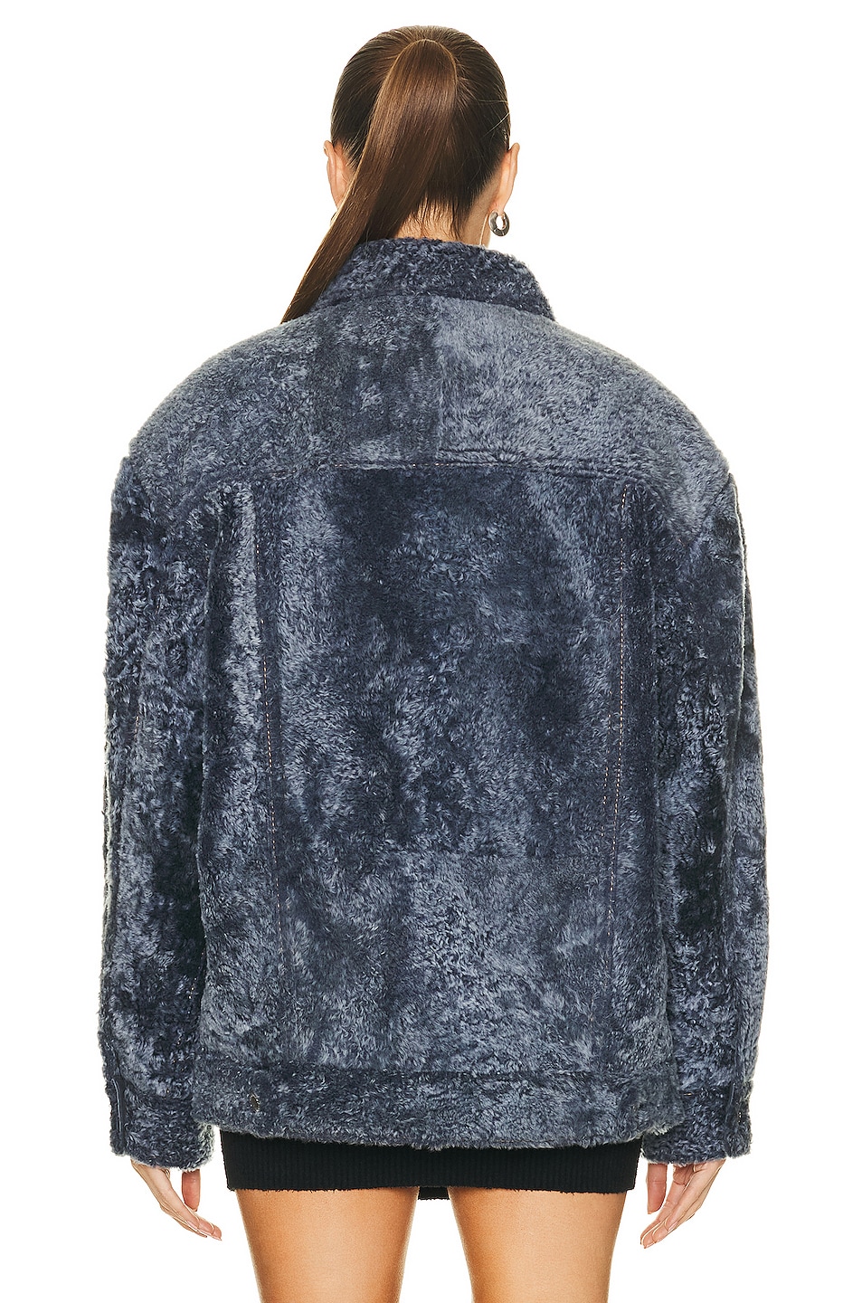 Alexander Wang Denim Detail Shearling Coat in Rich Indigo | FWRD