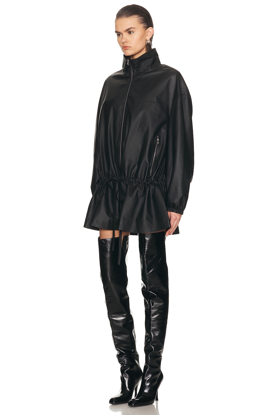 Alexander Wang Drop Waist Leather Parka in Black | FWRD