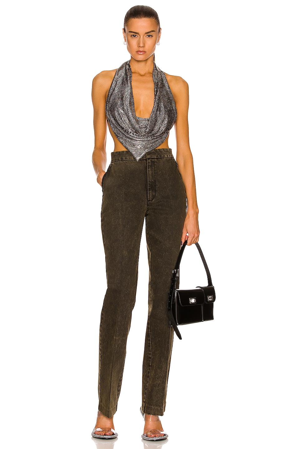 Alexander Wang Chainmail Cowl Top in Shiny Silver | FWRD